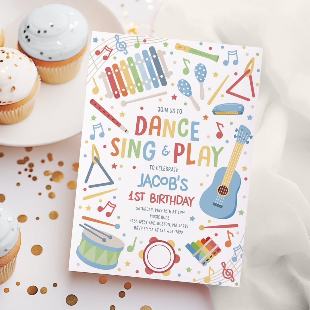 Editable Music Birthday Party Invitation Kids Musical Instruments ...