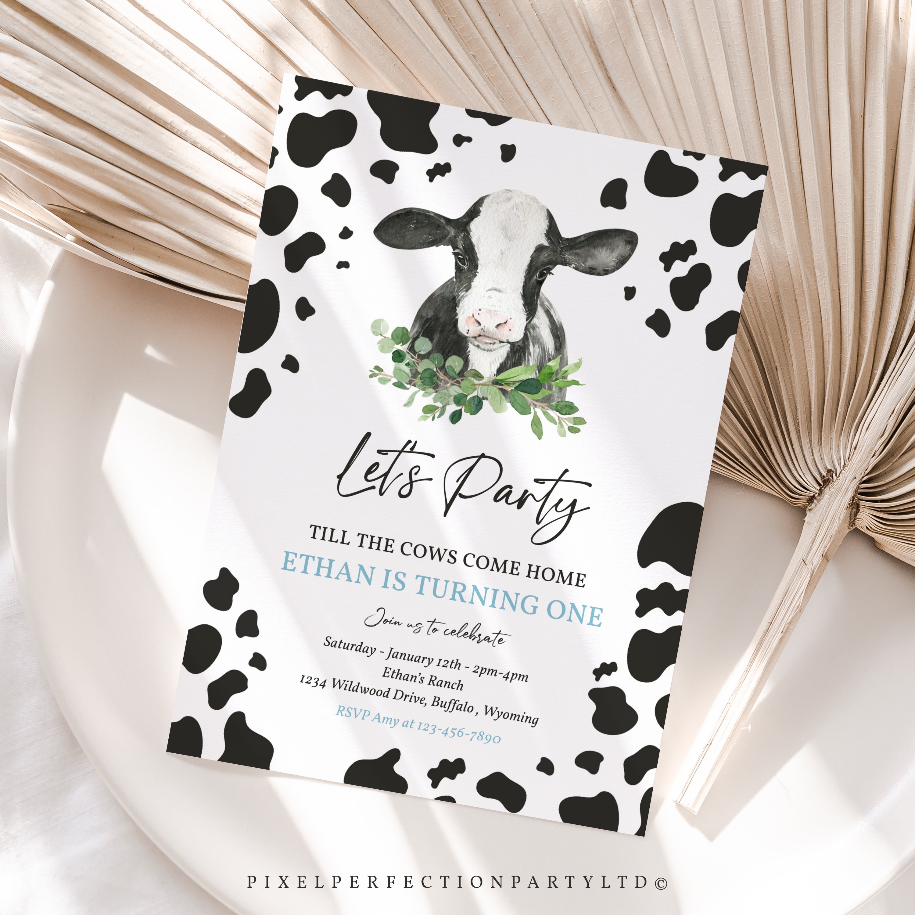 Editable Cow Birthday Party Invitation Let's Party Till - Etsy UK