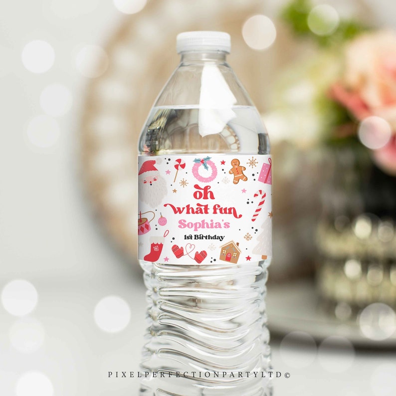 Editable Christmas Birthday Party Water Bottle Label Oh What Fun ...
