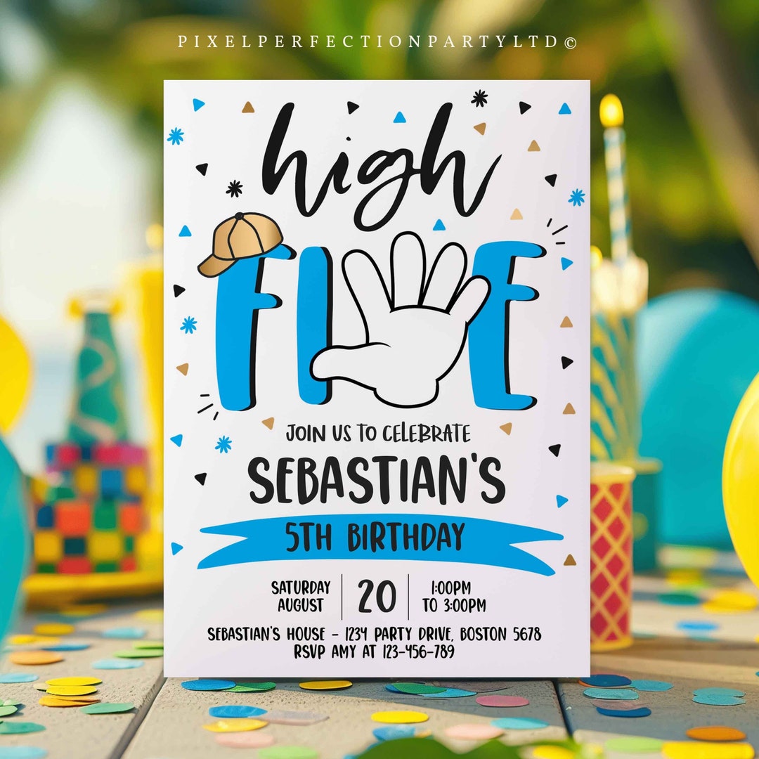 Editable High Five Birthday Party Invitation Hi Five 5th Birthday Party ...