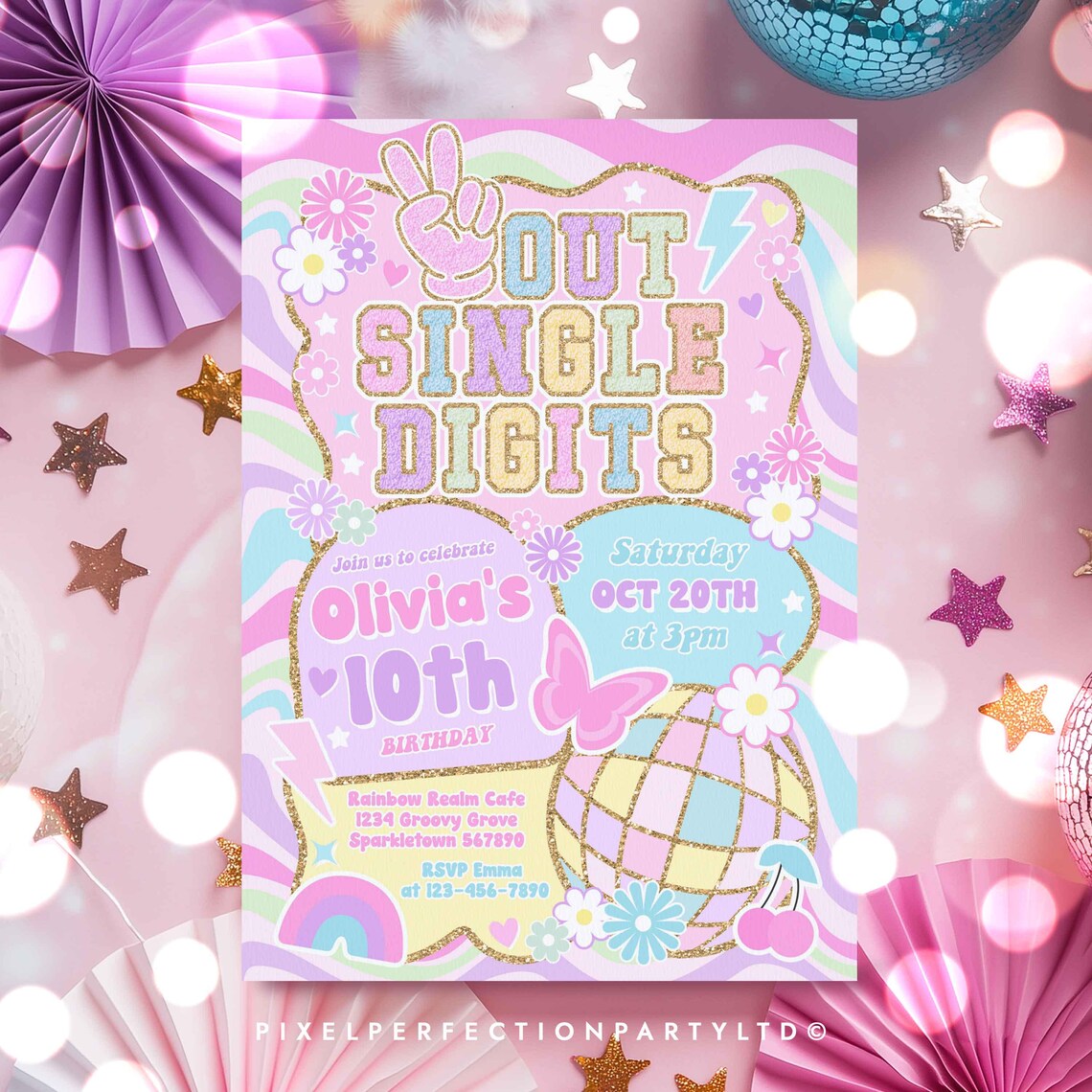 Editable Peace Out Single Digits 10th Birthday Party Invitation Preppy ...