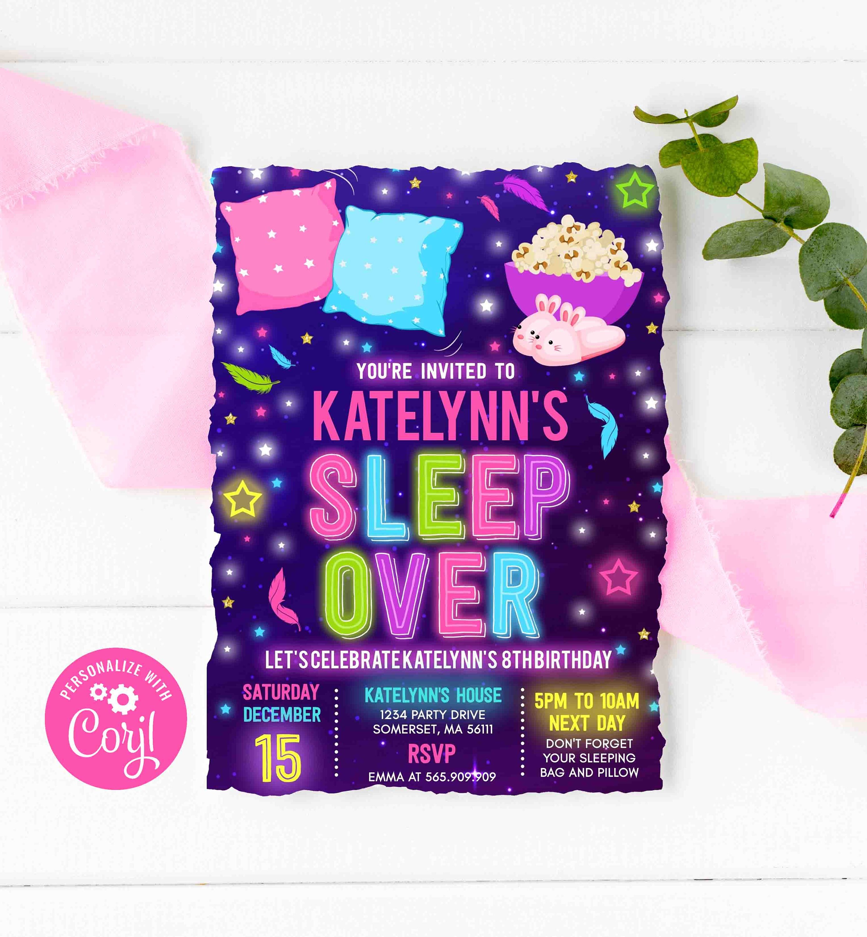 Editable Sleepover Invitation Slumber Party Invitation | Etsy UK