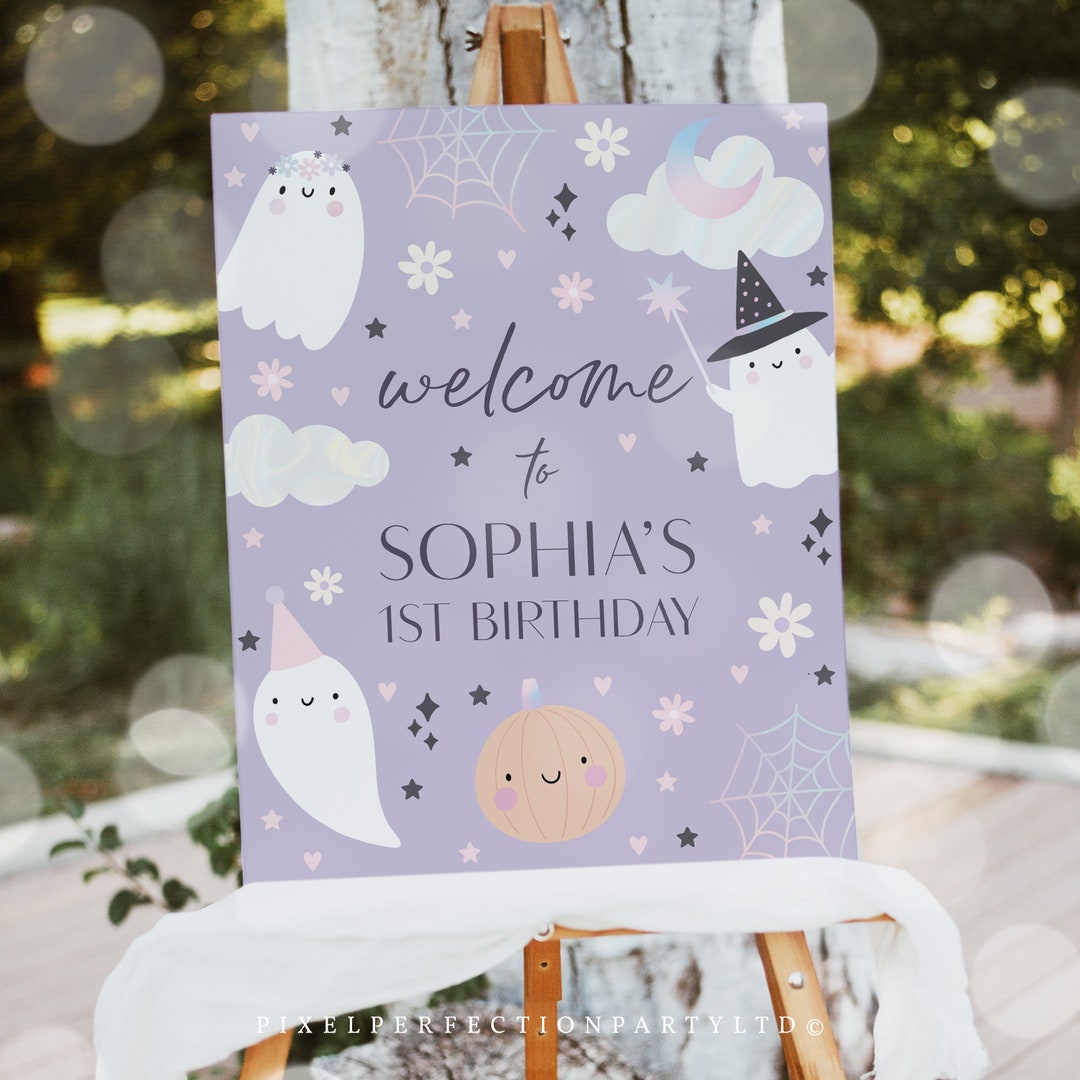 Editable Halloween Ghost Birthday Party Welcome Sign Spooky One ...