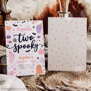 Editable Two Spooky Halloween Ghost 2nd Birthday Party Invitation Cute ...