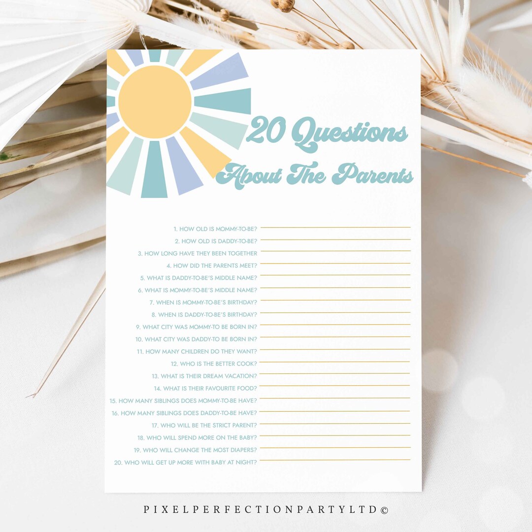 Editable Sunshine Baby Shower 20 Questions About the Parents - Etsy