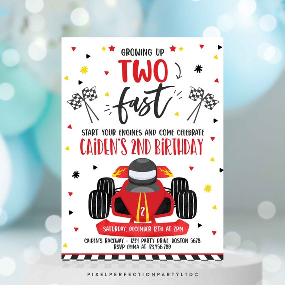 Editable Growing Up Two Fast Birthday Invitation Race Car Two Fast ...