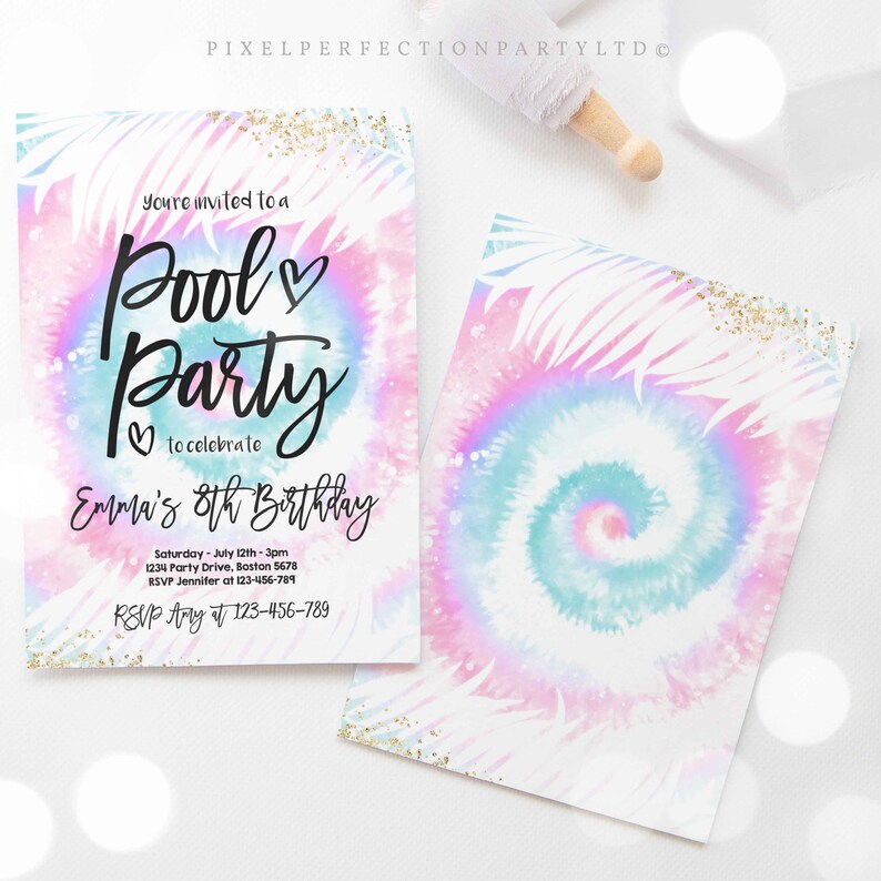 Editable Pool Party Invitation Girly Pink & Blue Tie Dye Pool - Etsy