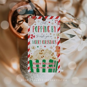 Editable Christmas Popcorn Gift Tag Just Popping by to Wish You Merry ...