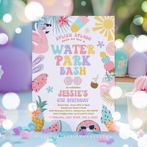 Editable Water Park Birthday Party Invitation Tropical Splish Splash ...