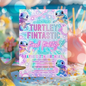 Editable Sea Turtle Pool Party Invitation Tie Dye Neon Glow Turtley ...