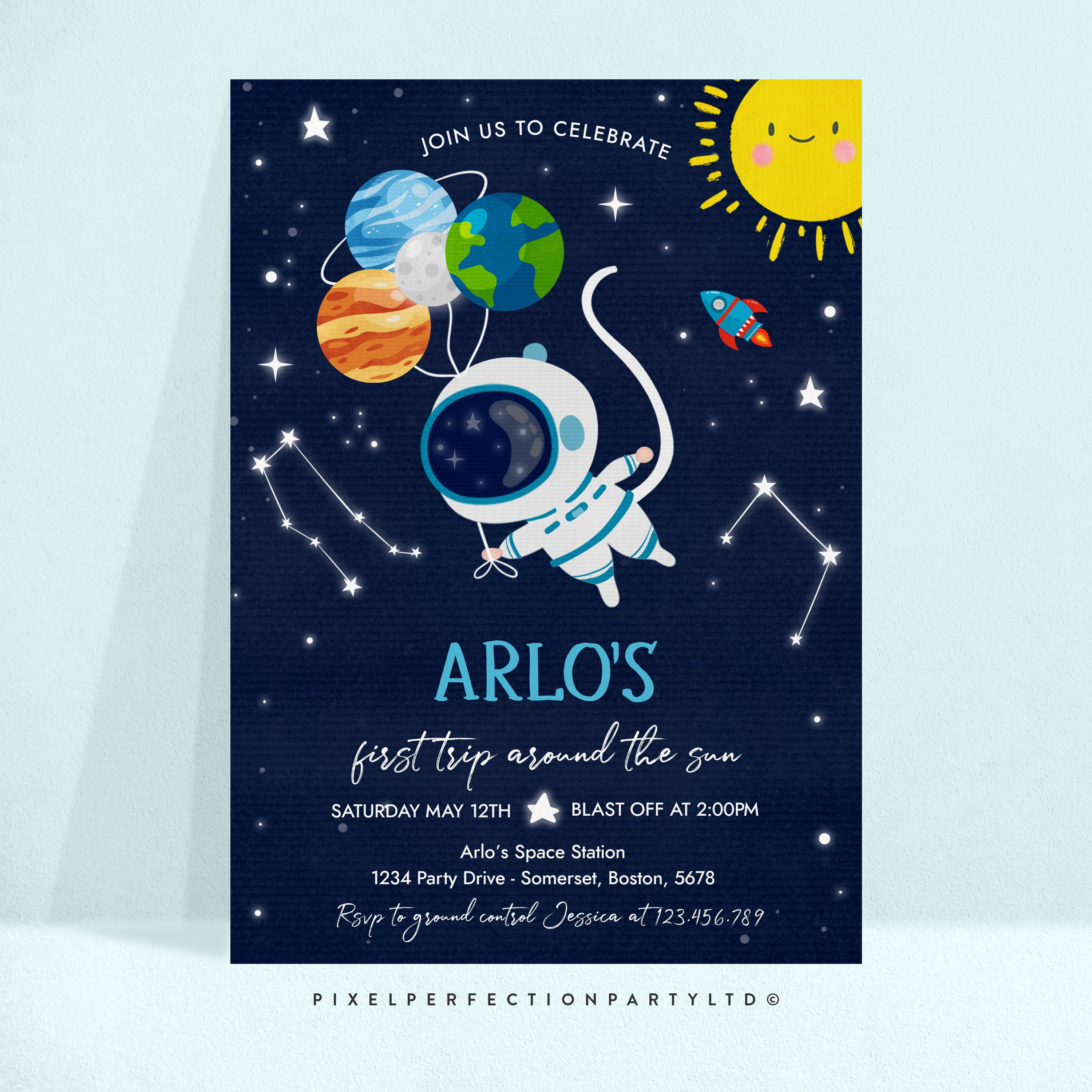 Editable Space Birthday Invitation First Trip Around the Sun - Etsy