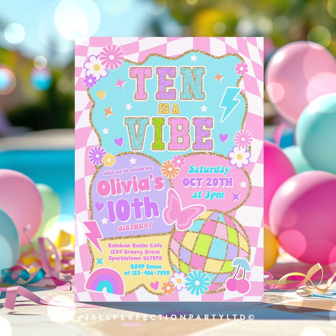Editable Ten is A Vibe Preppy 10th Birthday Party Invitation Groovy ...