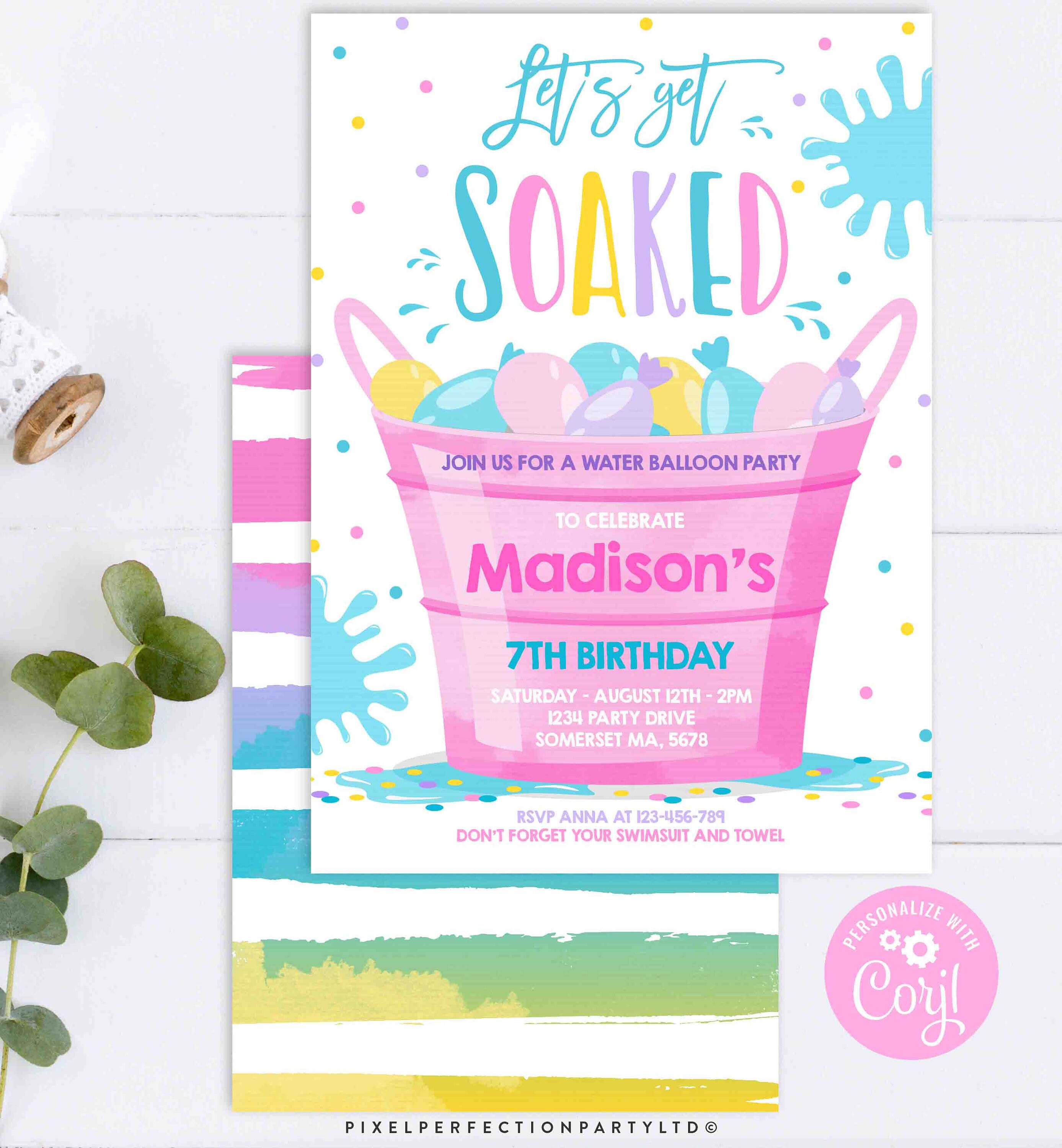 Editable Water Balloon Birthday Invitation Pool Party - Etsy
