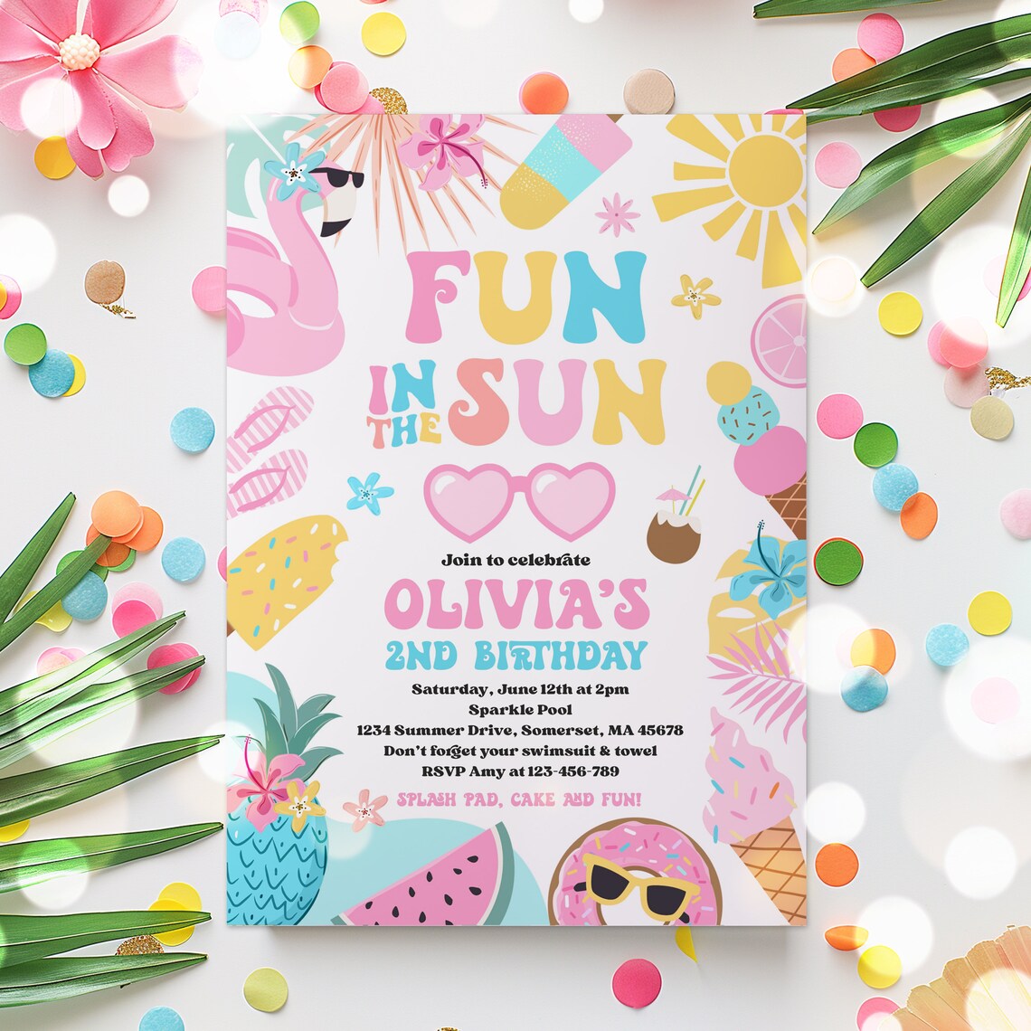 Editable Fun in the Sun Birthday Party Invitation Tropical Summer ...