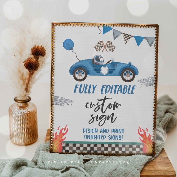 Fully Editable Race Car Custom Sign Two Fast 2 Curious Birthday Party ...