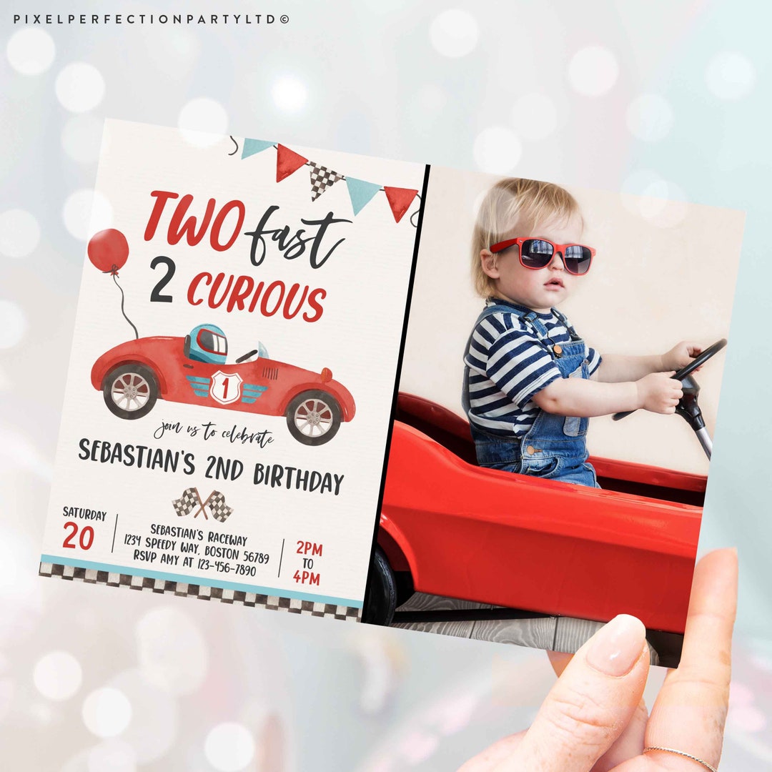 Editable Two Fast Birthday Invitation Two Fast Boy Race Car 2nd ...