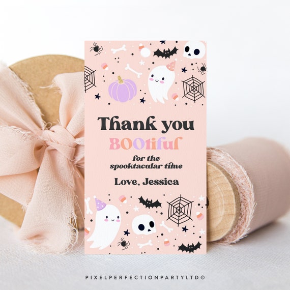 Editable Halloween Pink Ghost Birthday Party Favor Tag Cute Spooky Pink ...