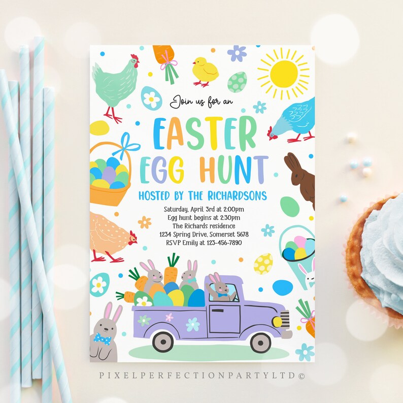 Editable Easter Egg Hunt Invitation Easter Egg Event Party Neighborhood ...