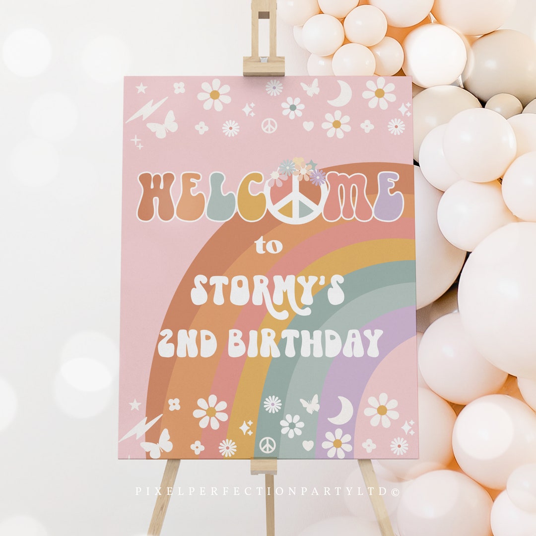 Editable Groovy Birthday Party Welcome Sign Two Groovy Birthday Party ...