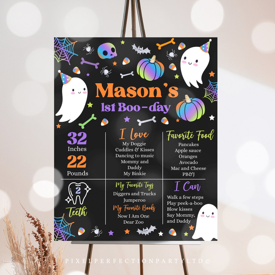Editable Halloween Ghost 1st Birthday Milestone Poster Spooky One Ghost ...
