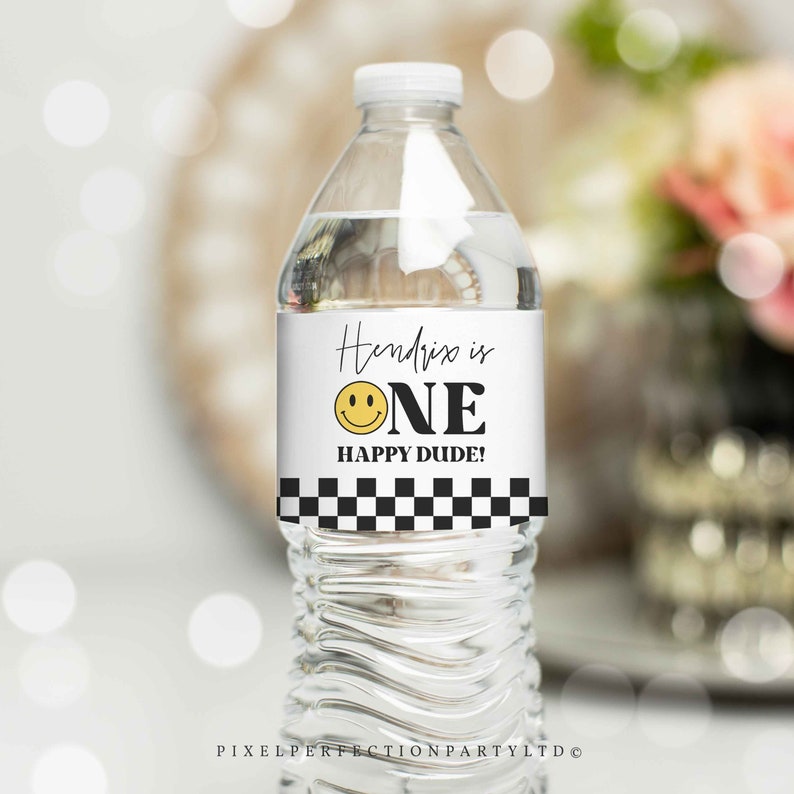 Editable Smiley Face 1st Birthday Water Bottle Wraps One Cool - Etsy