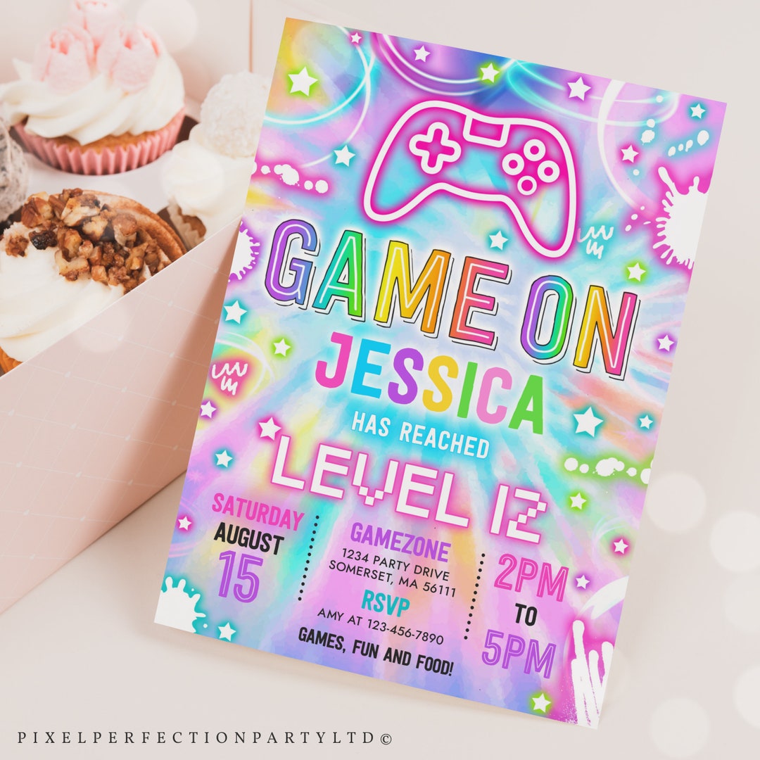 Editable Video Game Birthday Invitation Gamer Girl Birthday Party Tie ...