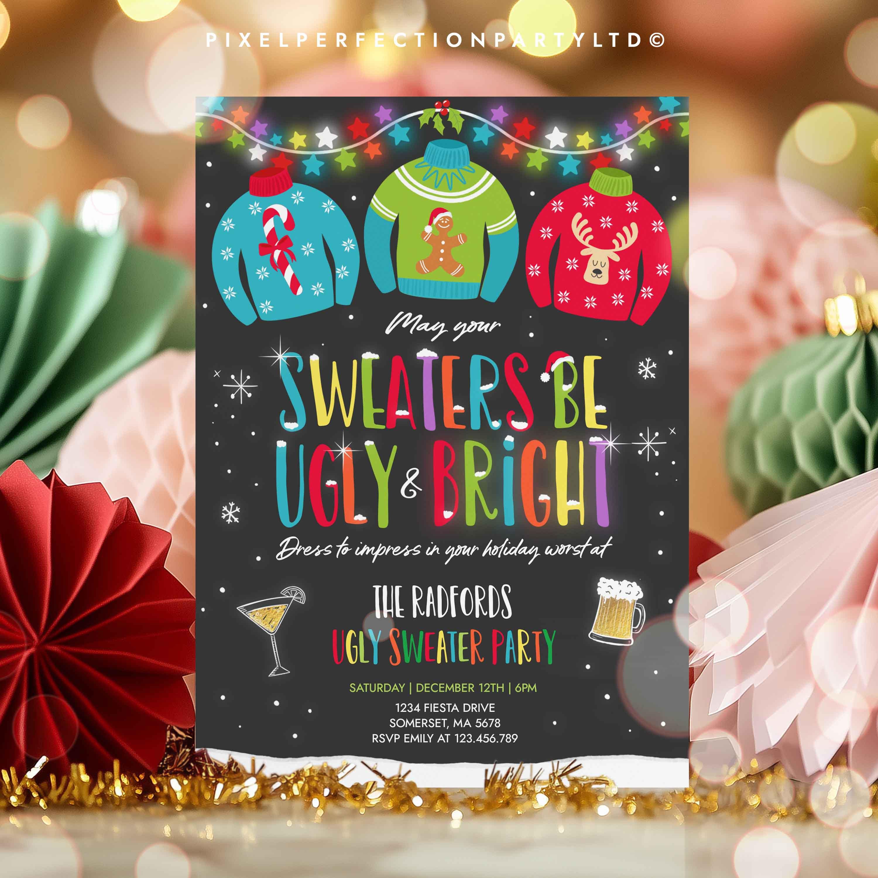 Editable Ugly Sweater Holiday Party Invitation Christmas Ugly Sweater ...