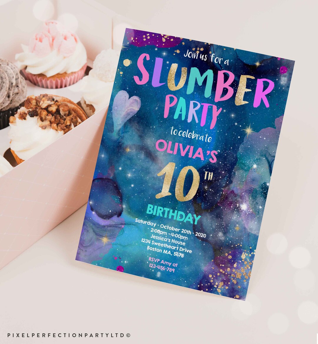 Editable Galaxy Birthday Party Invitation Galaxy Slumber Party ...