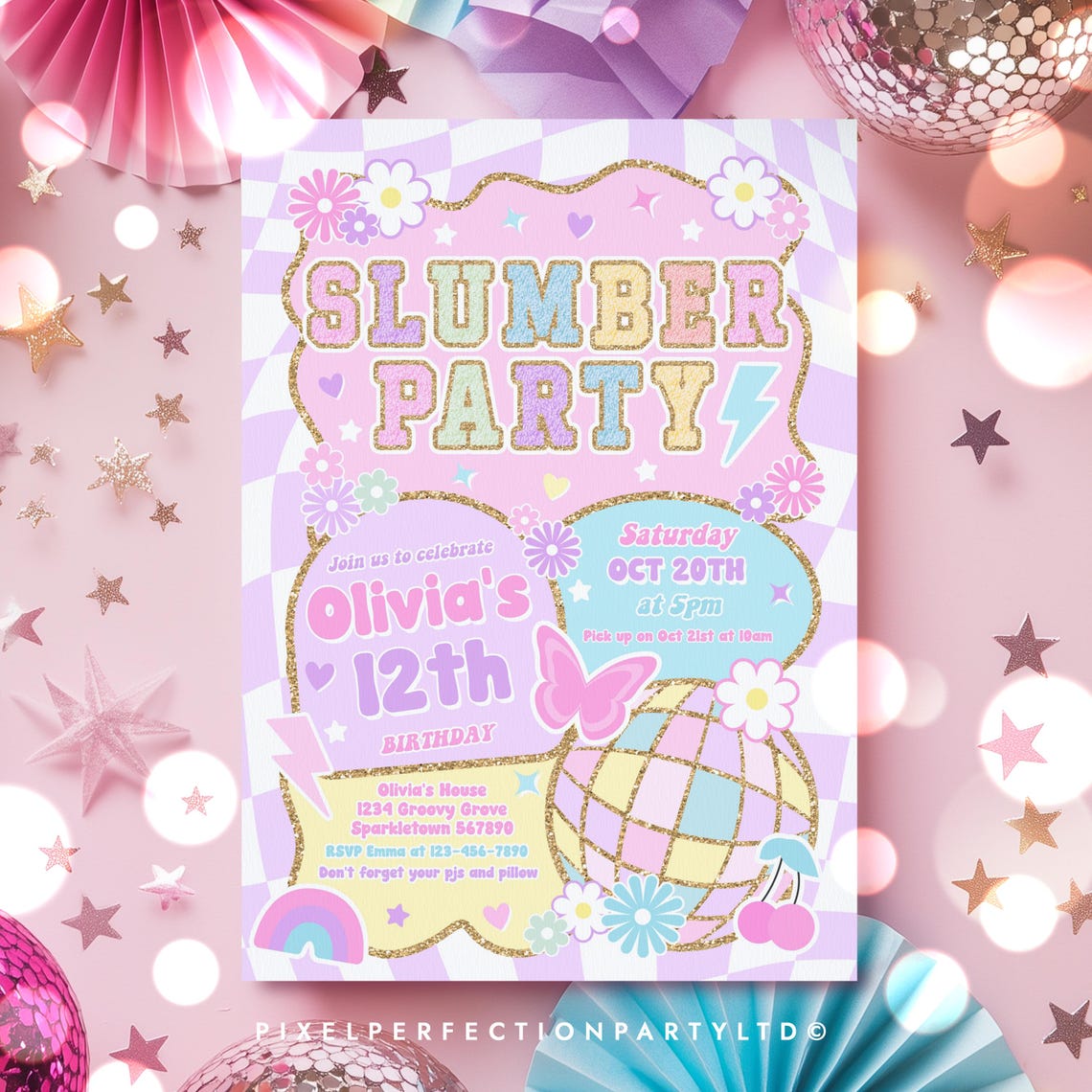 Editable Slumber Birthday Party Invitation Preppy Tween Teen Varsity ...