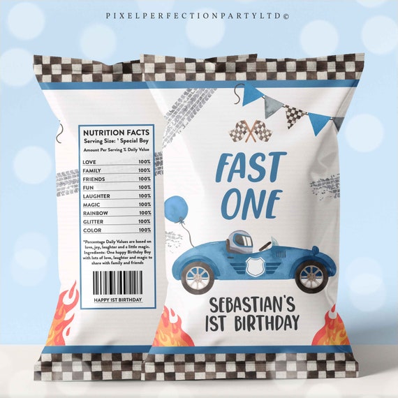 Editable Fast One Birthday Chip Bag Labels Race Car Party Chip Bag ...