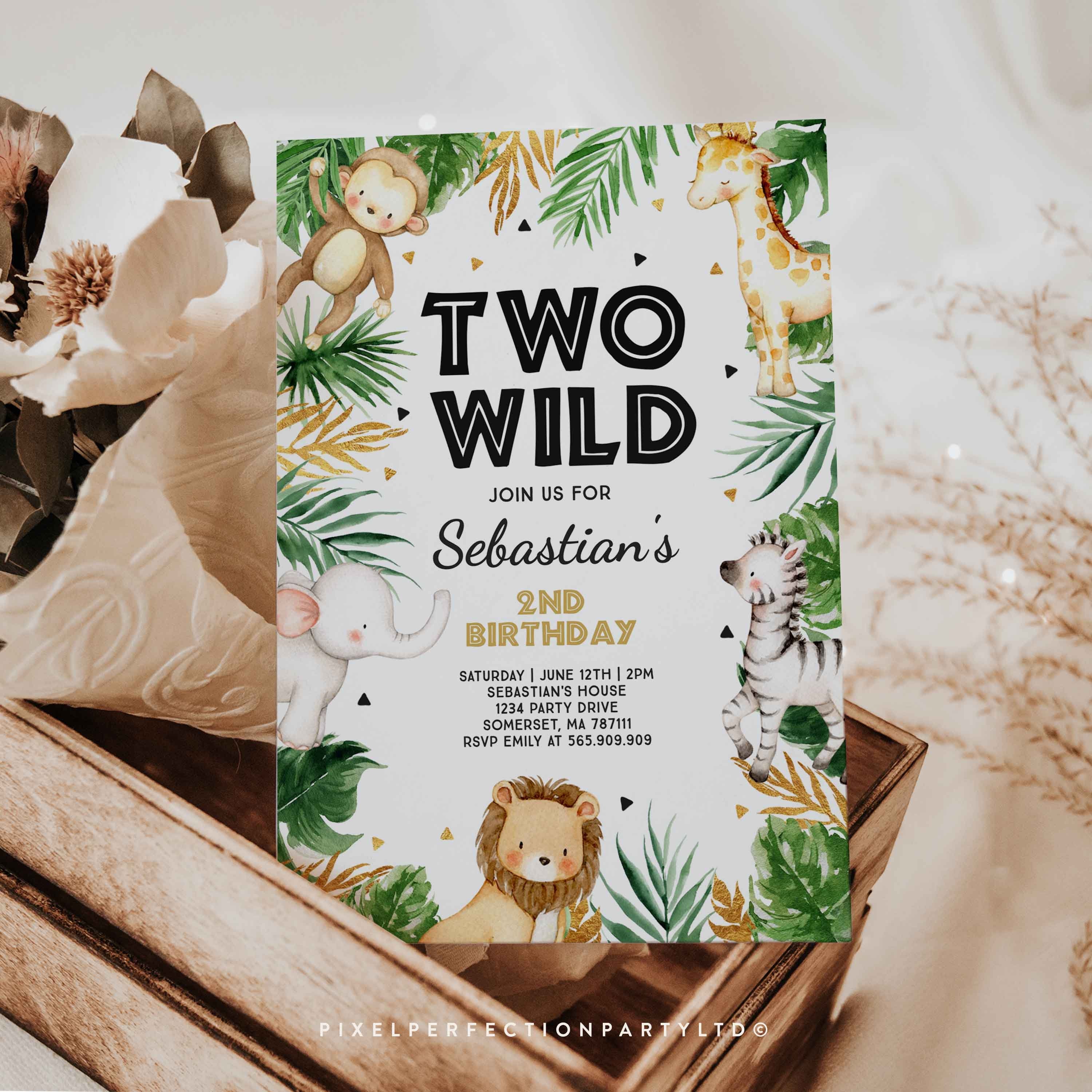 Two Wild Birthday Invitation Jungle Safari Animals Invitation | Etsy