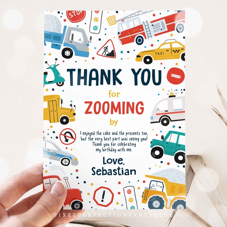 Editable Transportation Birthday Thank You Card Trucks Cars - Etsy