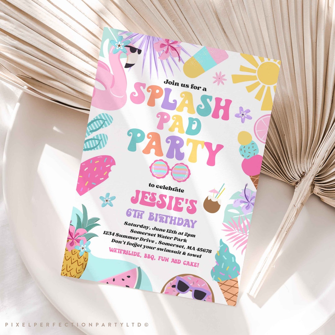 Editable Splash Pad Birthday Party Invitation Tropical Splish Splash ...