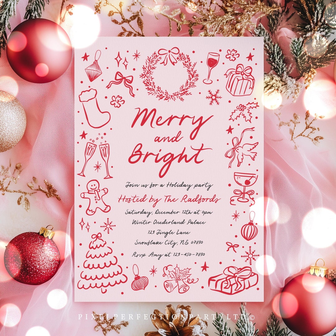 Editable Merry and Bright Christmas Party Invitation Merry and Bright ...