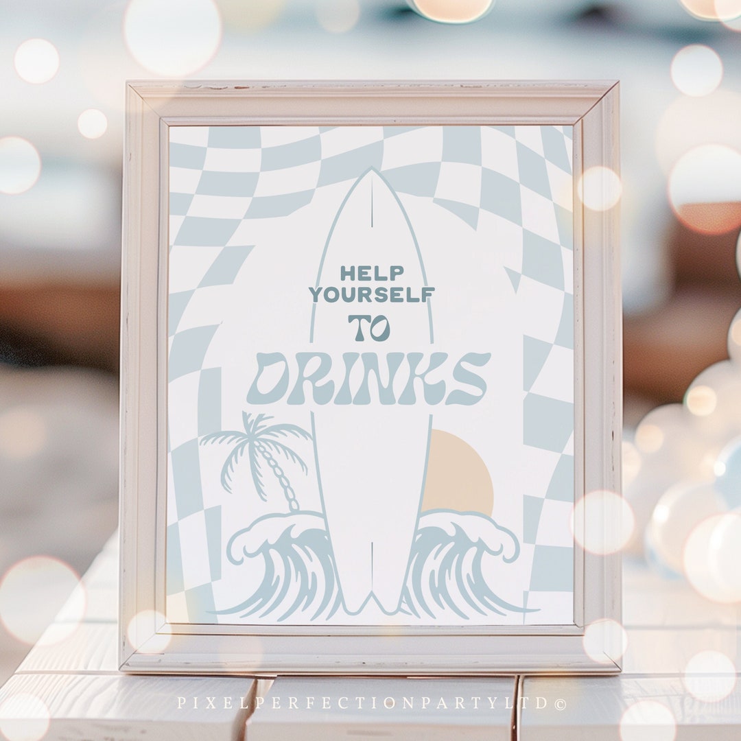 Surfing Surf Help Yourself to Drinks Sign Modern Checkered Surfboard ...