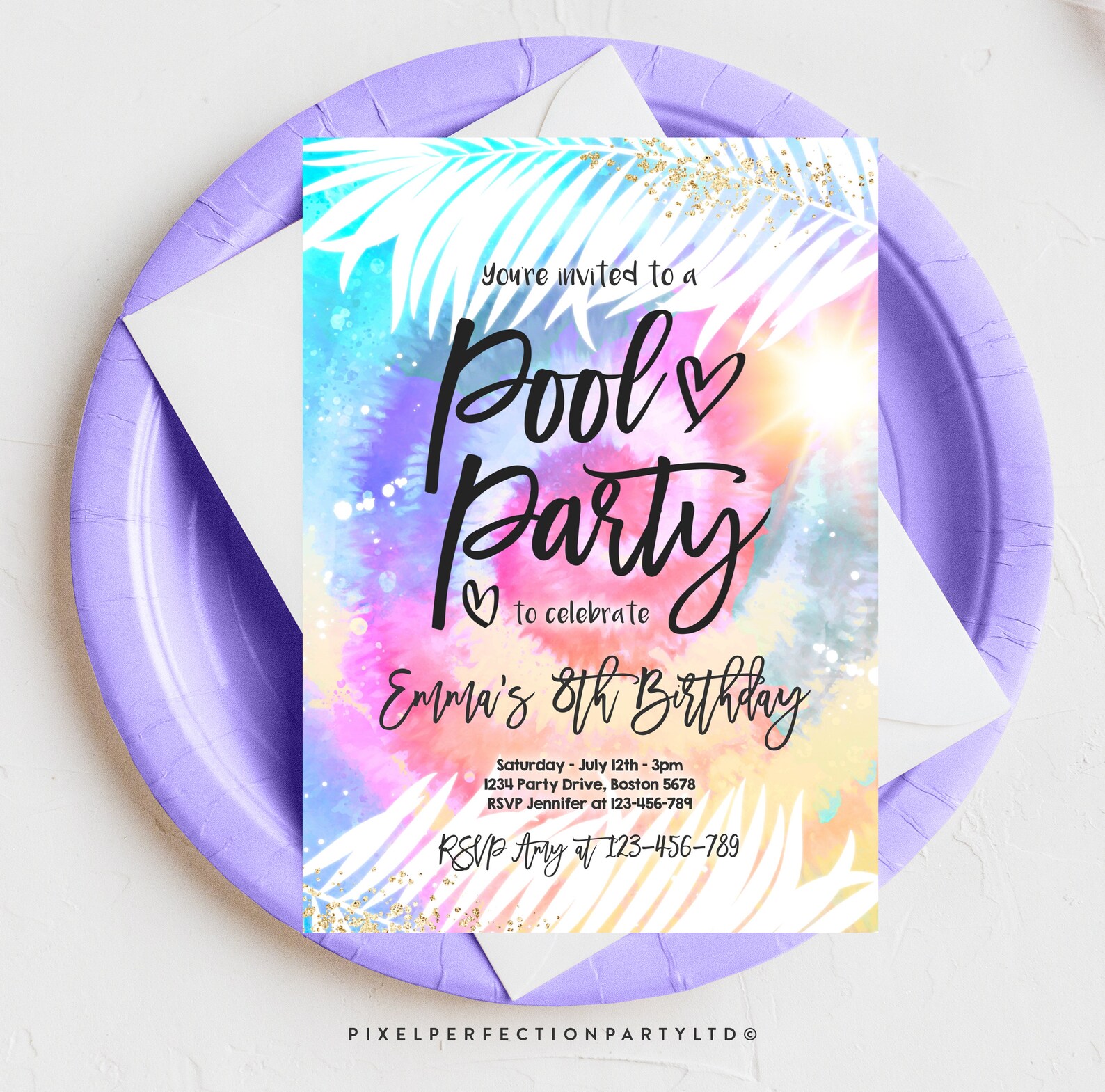 Editable Pool Party Invitation Girly Tie Dye Pool Party - Etsy