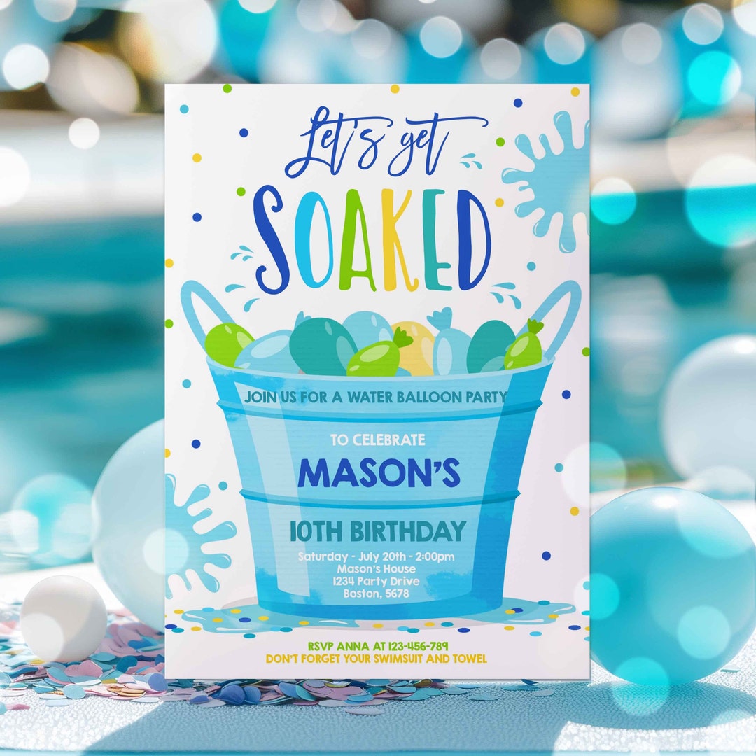 Editable Water Balloon Birthday Invitation Pool Party Invitation Water ...