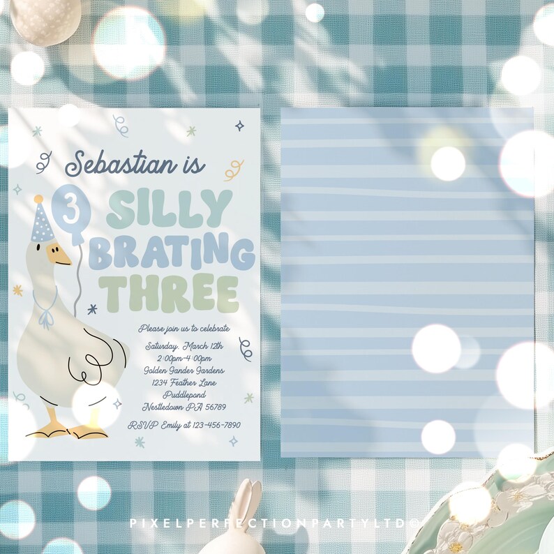 Editable Silly Goose Birthday Party Invitation Silly-brating Three Boy ...