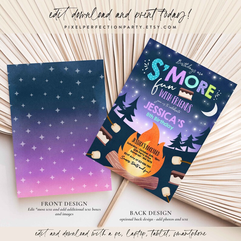 EDITABLE S'mores Birthday Invitation S'mores Bonfire - Etsy