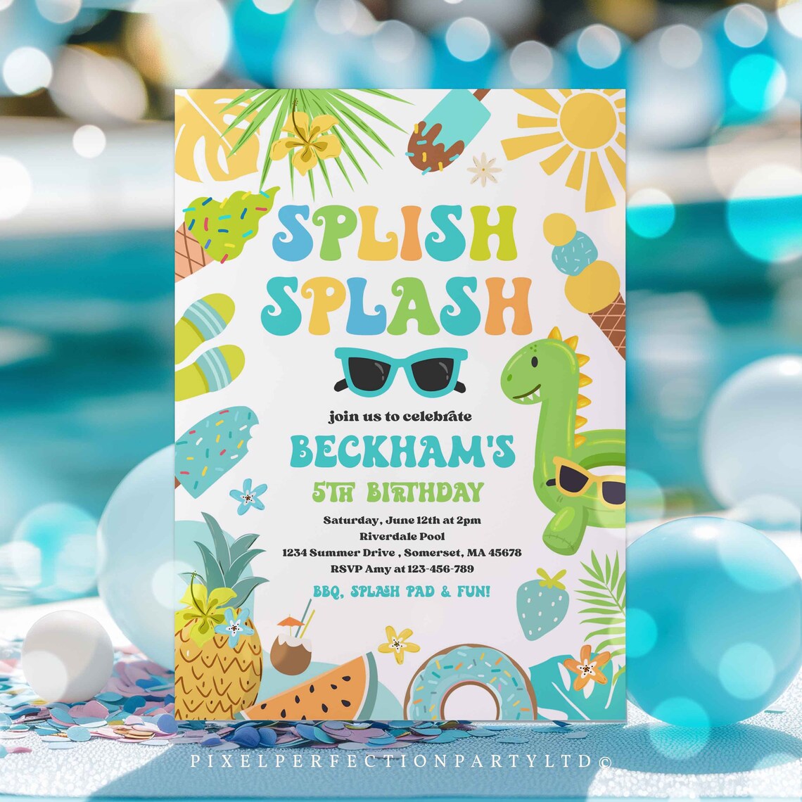 Editable Tropical Splish Splash Water Birthday Party Invitation Splash ...