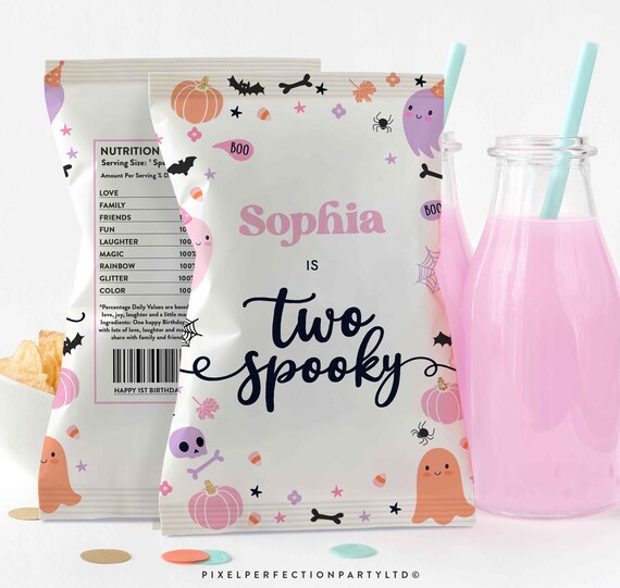 Editable Pink Halloween Chip Bag Favors Pink Ghost Two Spooky Chip ...