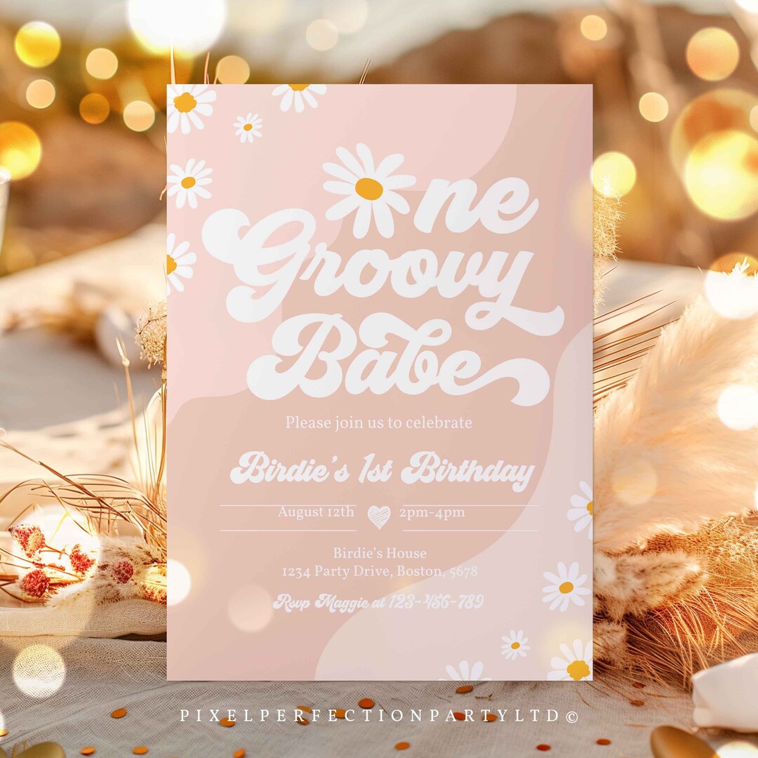 Editable One Groovy Baby 1st Birthday Party Invitation Boho Retro ...