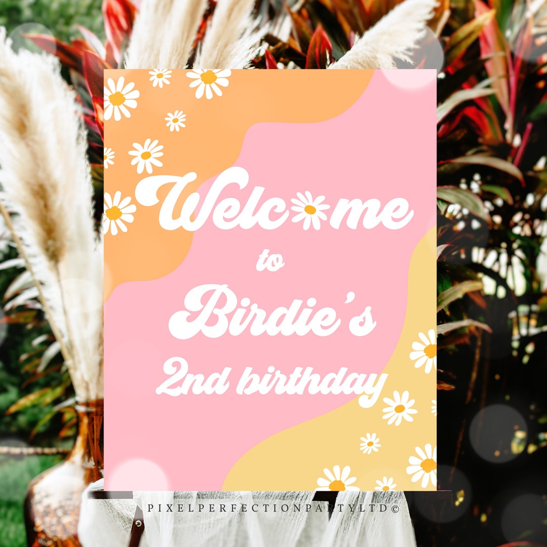 Editable Groovy Birthday Party Welcome Sign Retro Groovy Floral 70's ...