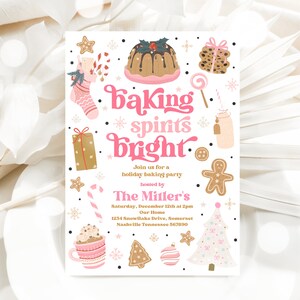 Editable Christmas Baking Party Invitation Baking Spirits Bright Cookie ...