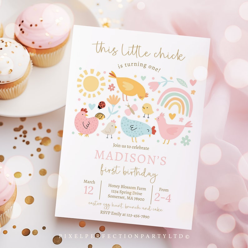 Editable Chicken Birthday Party Invitation This Chick is Turning One ...