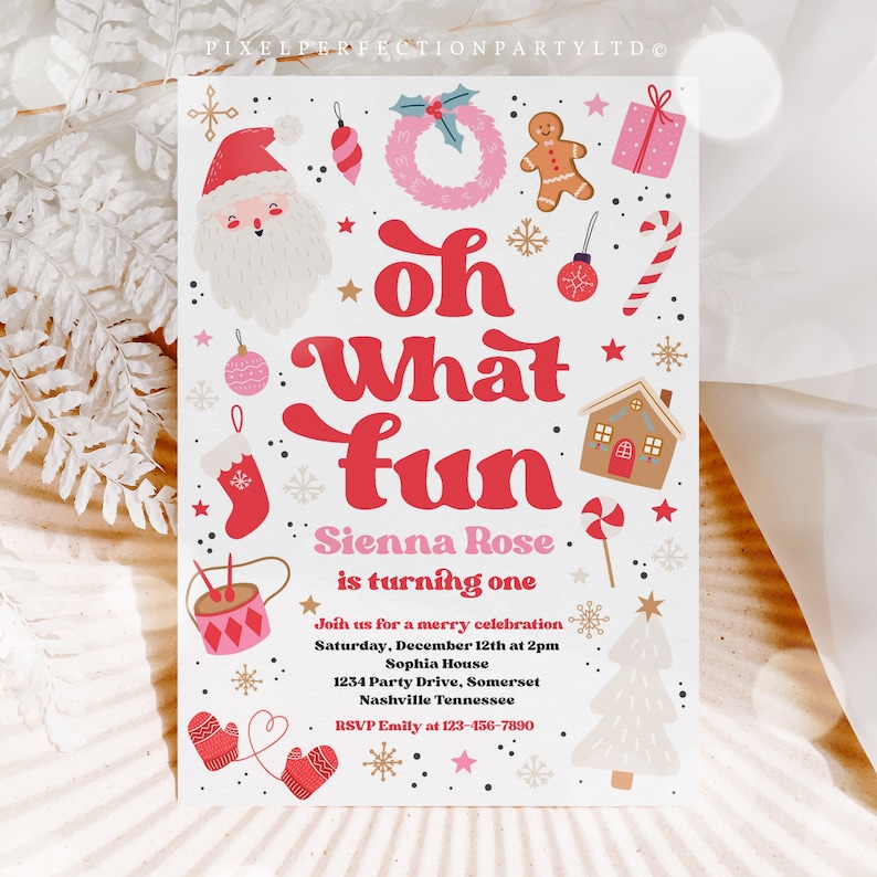 Editable Christmas Birthday Invitation Oh What Fun Christmas - Etsy