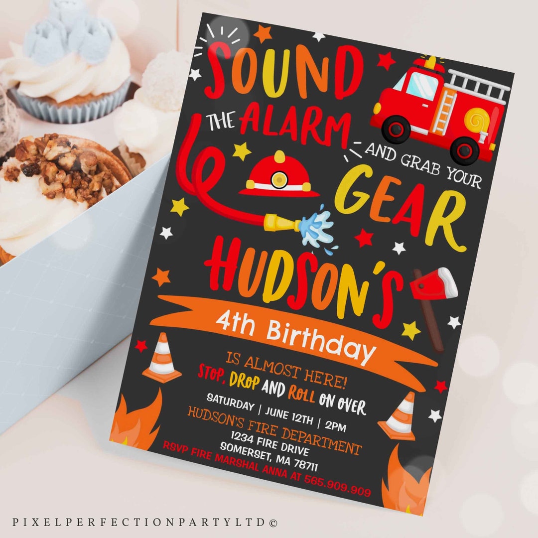 Firetruck Invitation Firetruck Birthday Invitation Firefighter Birthday ...