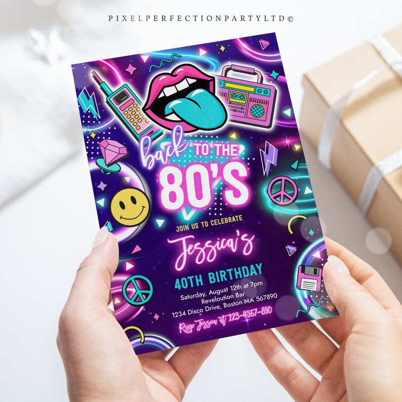 Editable 80s Birthday Party Invitation Back to the 80s Neon - Etsy