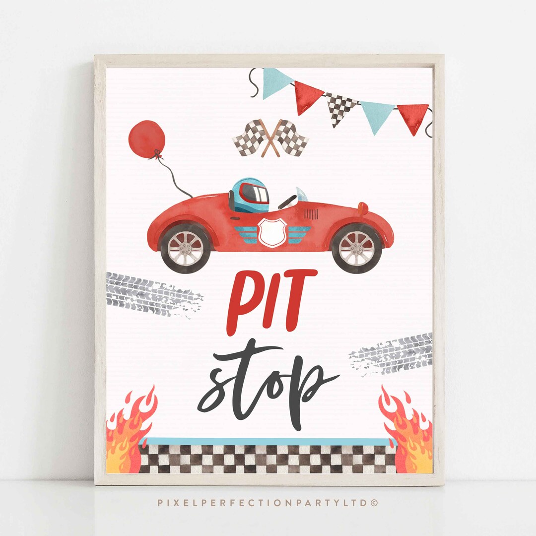 Pit Stop Birthday Party Sign Race Car 2nd Birthday Two Fast 2 Curious ...