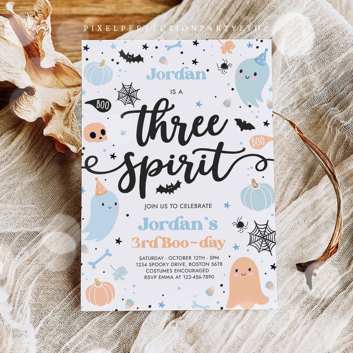 Editable Three Spirit Halloween Ghost 3rd Birthday Party - Etsy